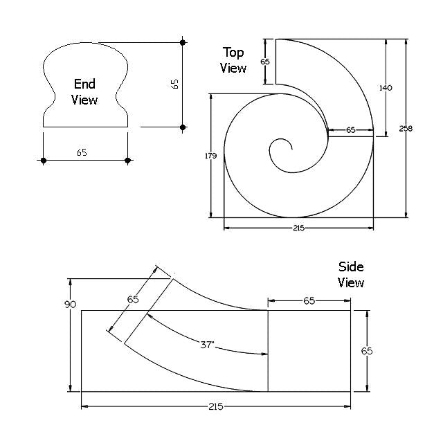 Left Volute Pine Handrail for Staircases - Hammersmith DIY Balustrade ...